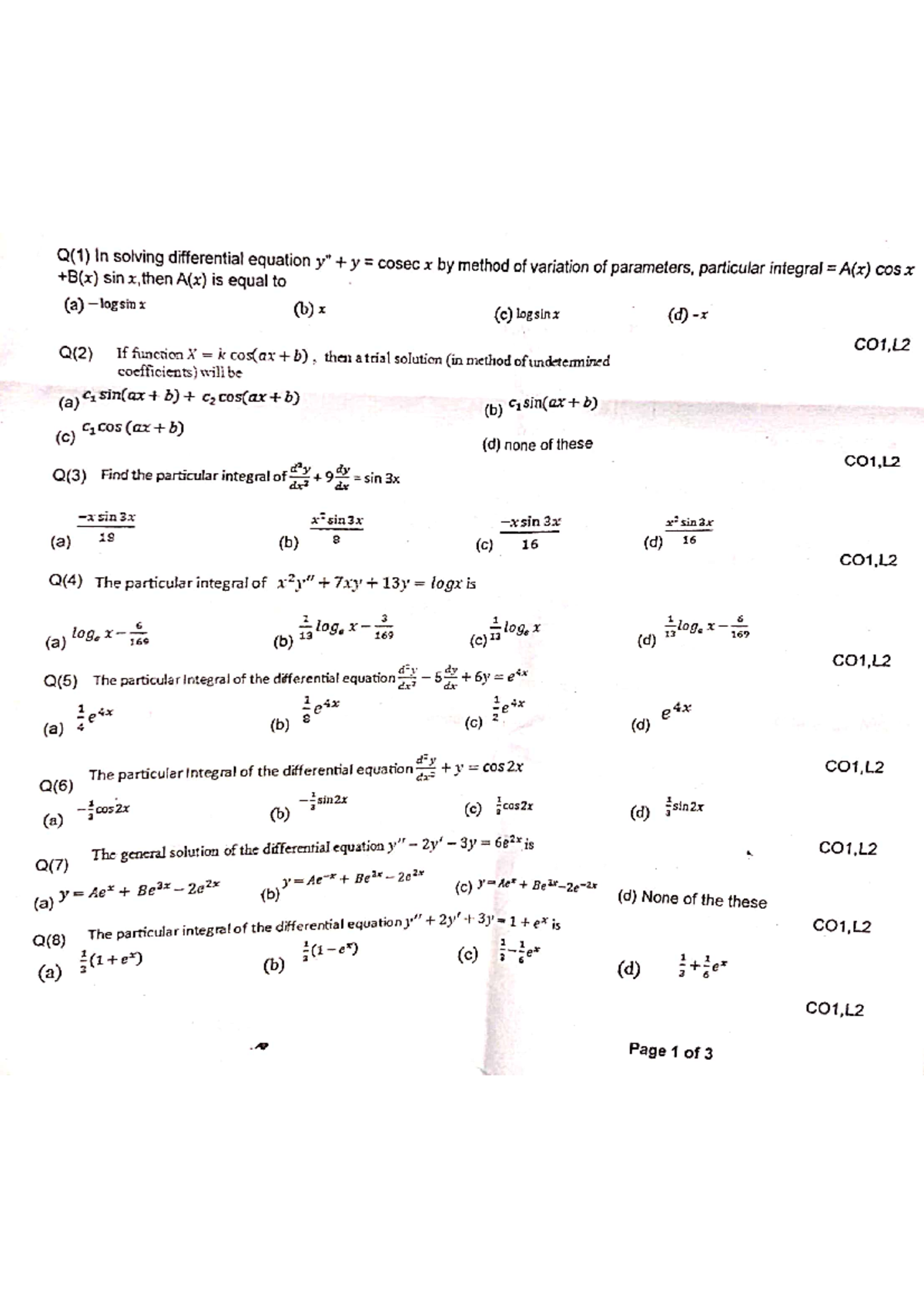 MCQ MTH174 - Do study for preparation - Q(1) In solving differential ...