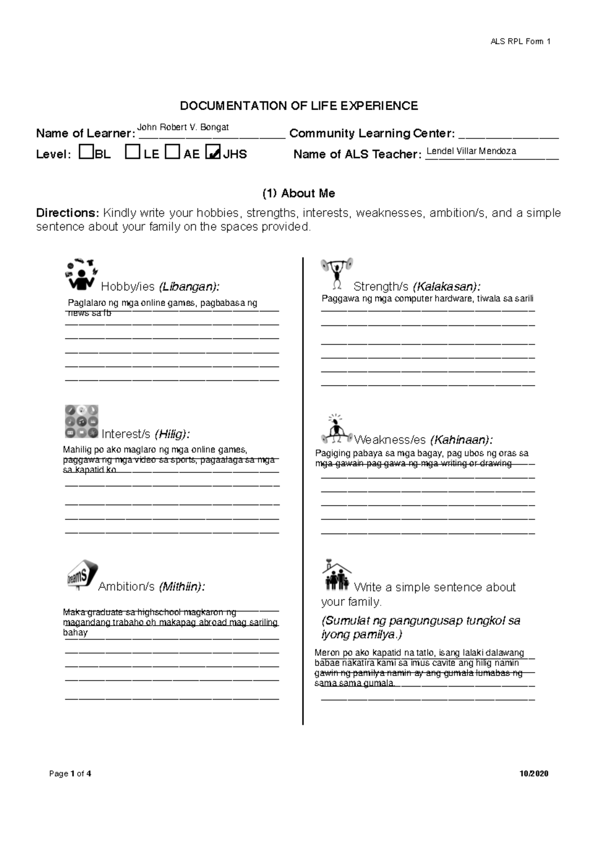 ALS-1 - Lecture Notes on Life Experiences (1-2) - Studocu