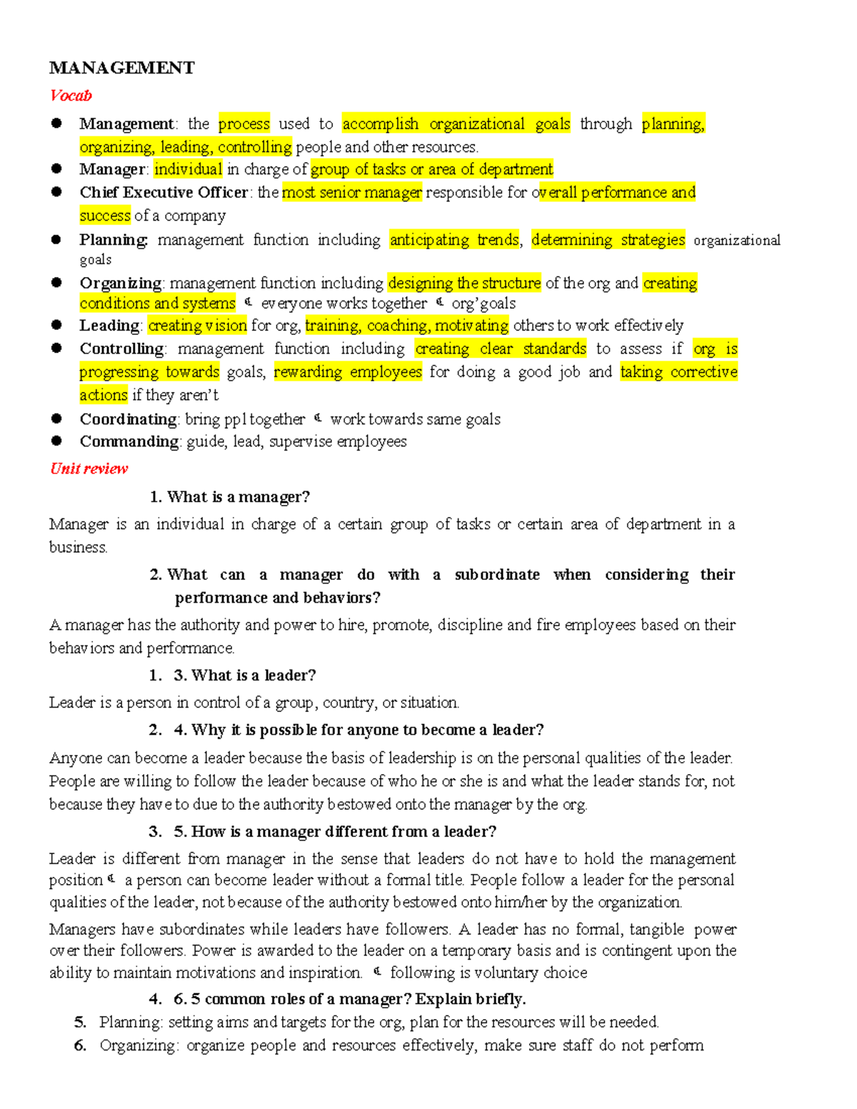 ESP111 Key Terms: Management, Motivation, and Culture Insights - Studocu