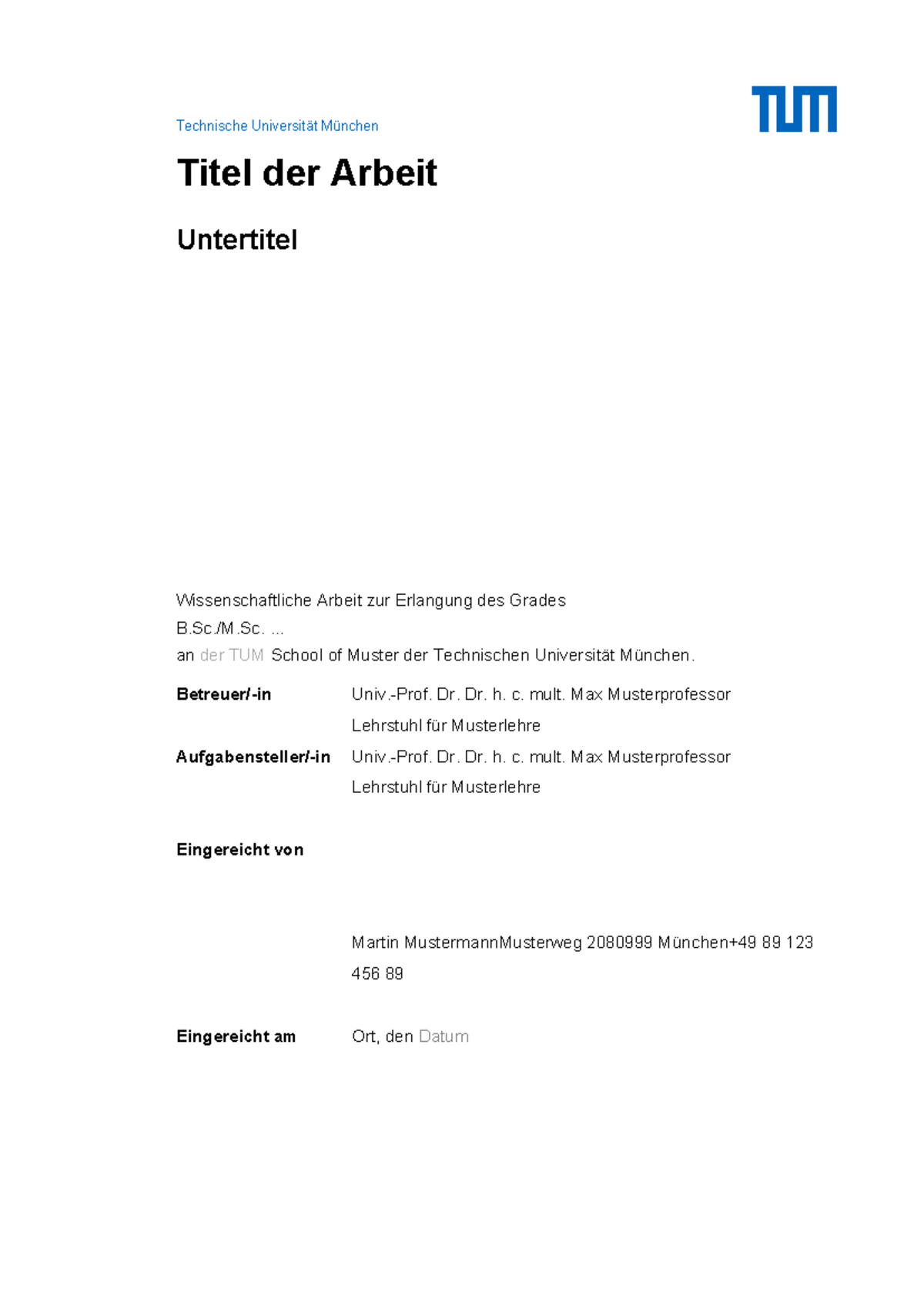Abschlussarbeit Vorlage TUM: Formatierungsrichtlinien und Hinweise ...