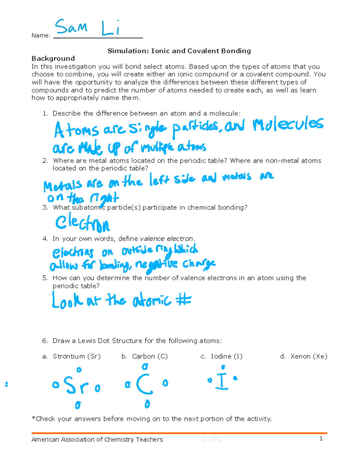 Sam Li- ioniccovalent bonding - Name ...