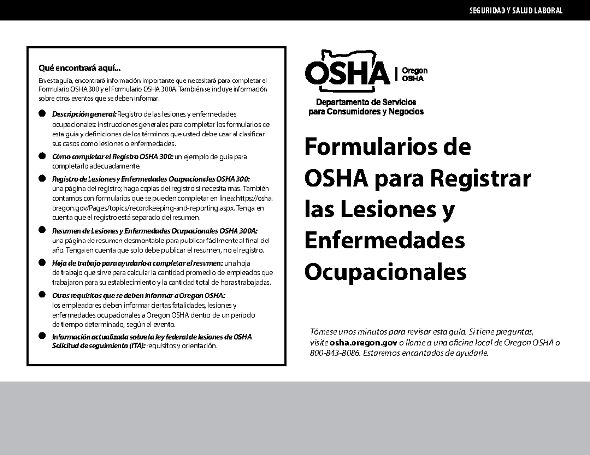 Guía Completa para el Registro OSHA 300 y 300A - Studocu
