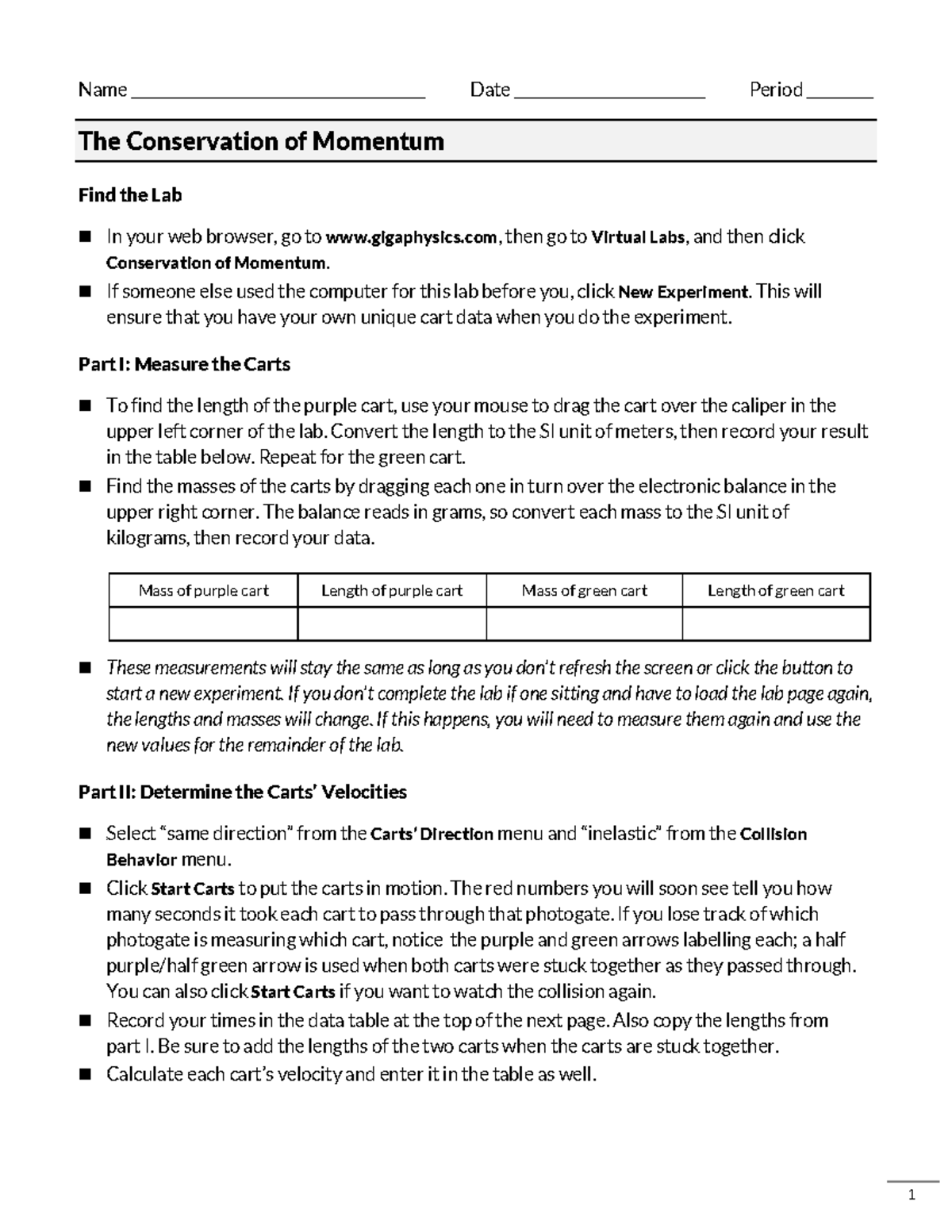 PHYS 101: Conservation of Momentum Lab Activity Guide - Studocu