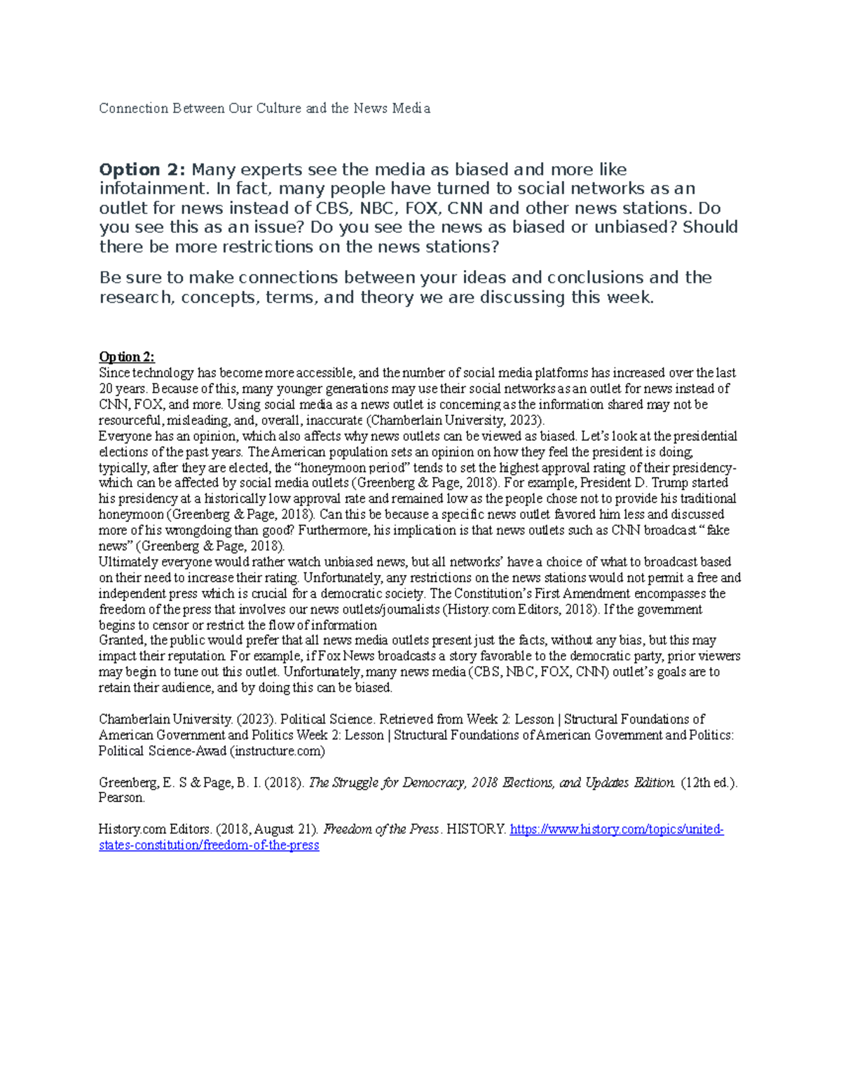 POL 303- Week 2-Connection Between Our Culture and the News Media ...