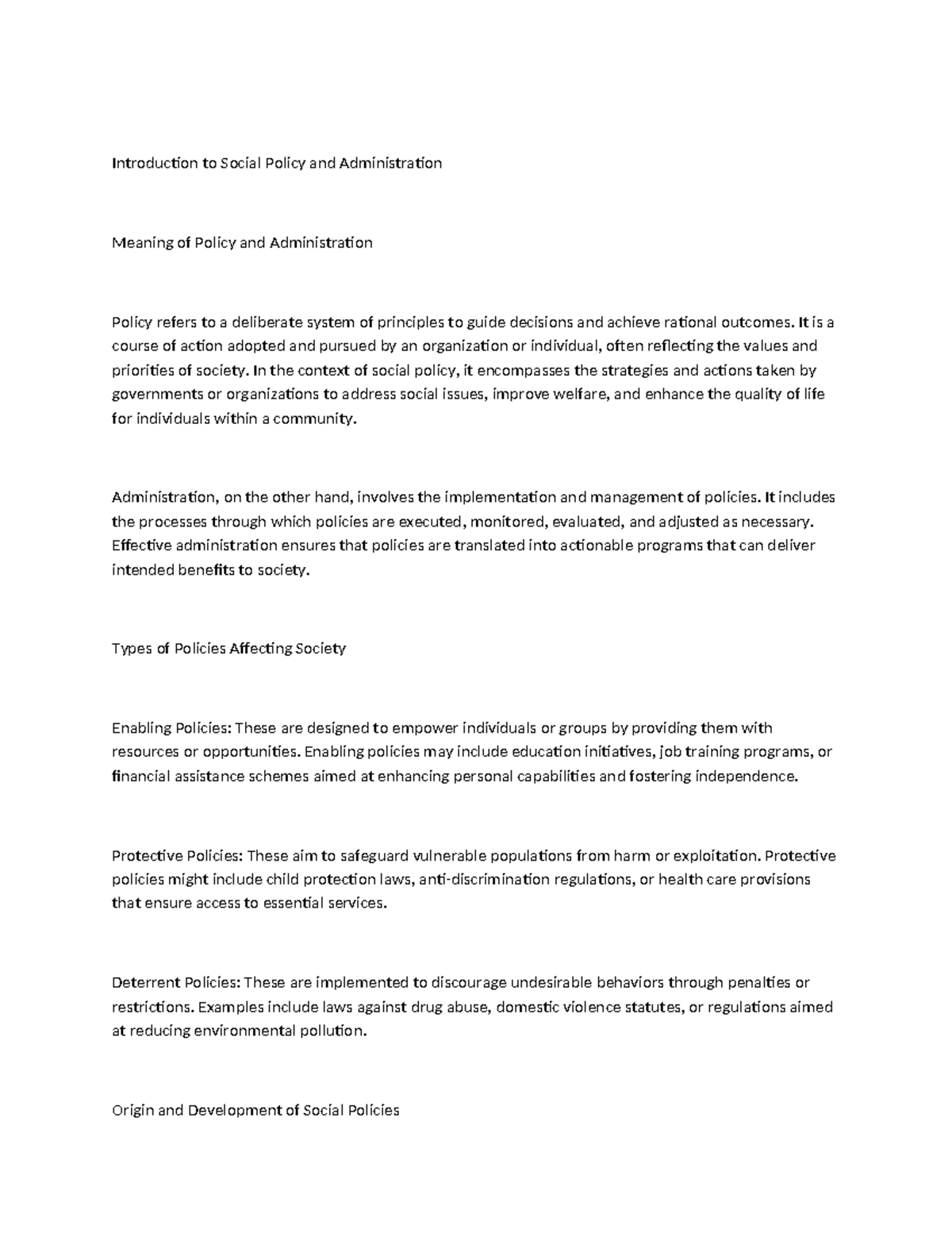 Social Policy Mod 3: Understanding Policy and Administration - Studocu