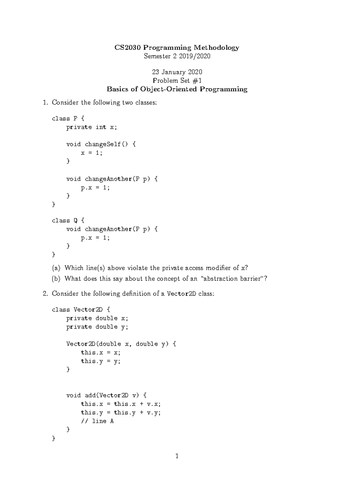 Recitation 01 - CS2030 Programming Methodology Semester 2 2019/ 23 January 2020 Problem Set ...