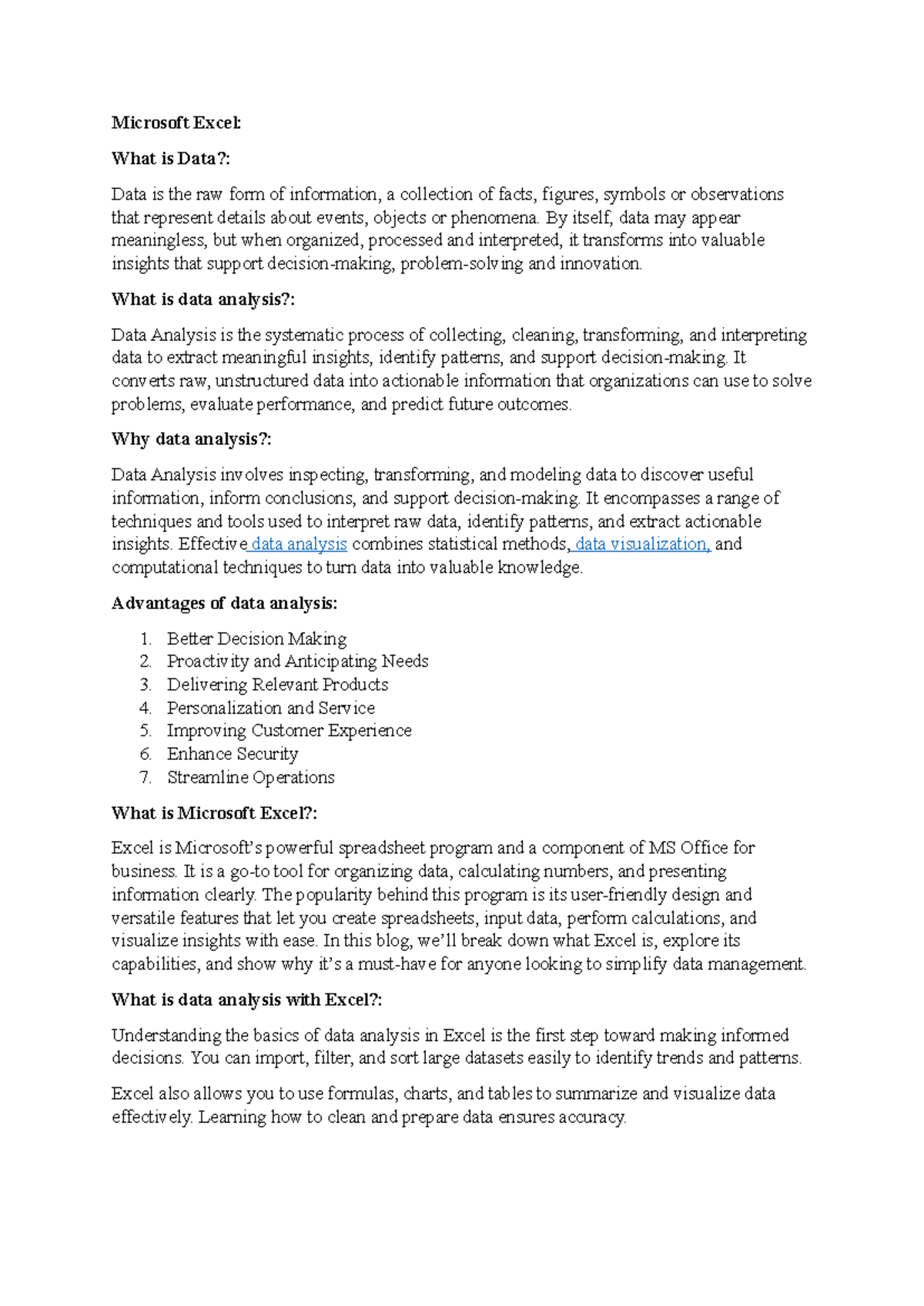 Excel Basics: Understanding Data Analysis and Spreadsheet Functions (Expt 1) - Studocu