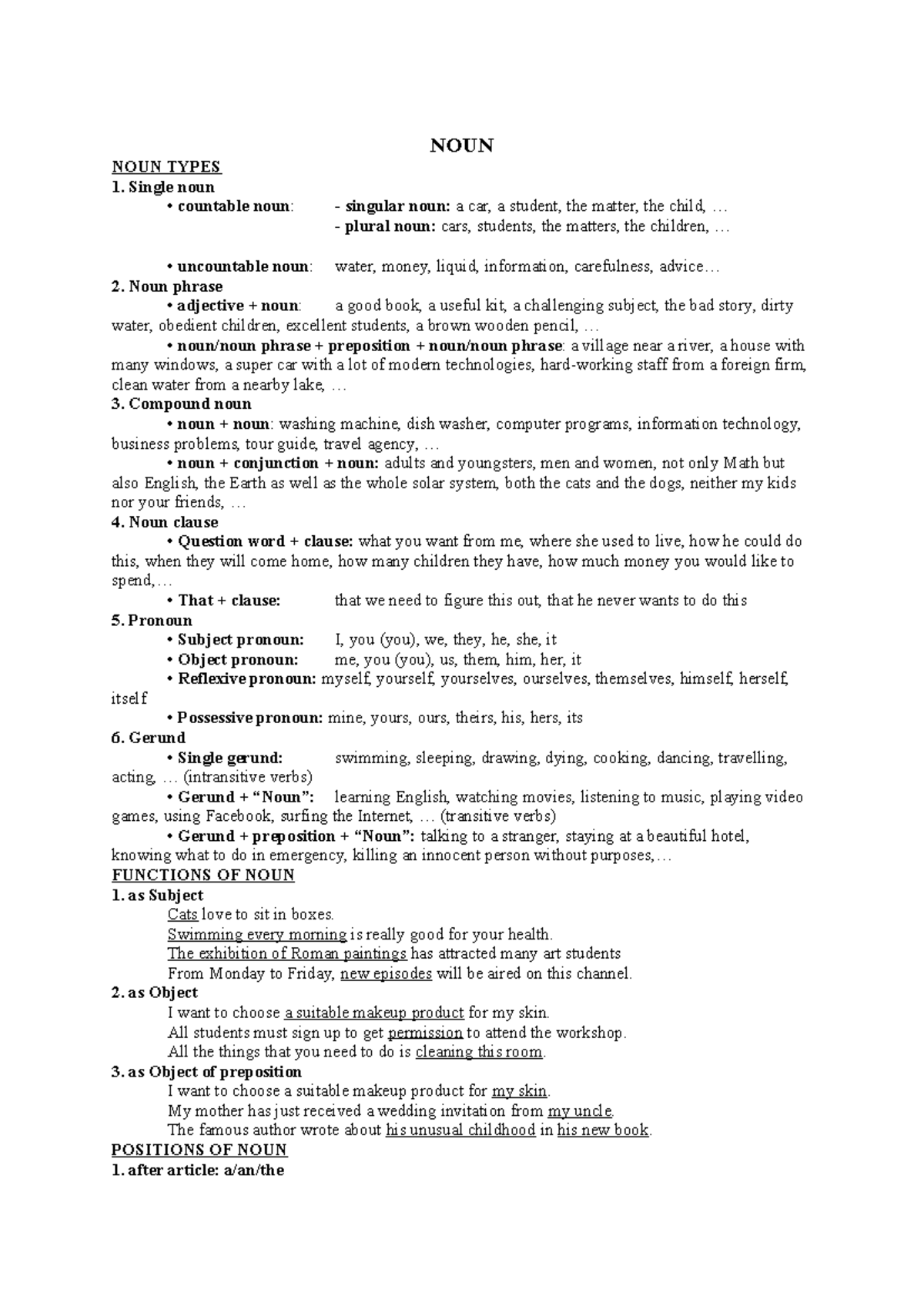 NOUN TYPES & FUNCTIONS: Comprehensive Guide for NOUN Course - Studocu