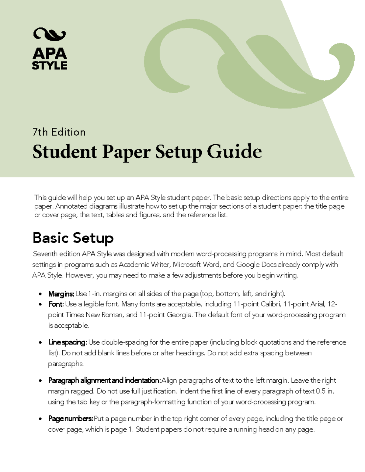 APA 7th Edition Student Paper Setup Guide: Key Formatting Tips - Studocu