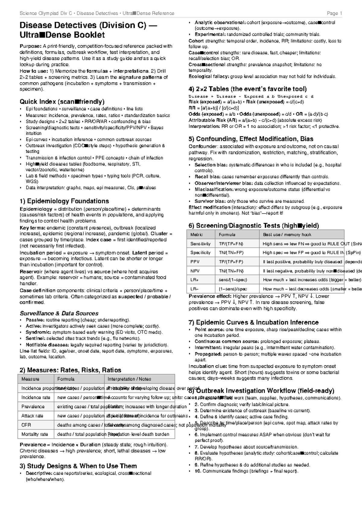 Science Olympiad Div C Disease Detectives Study Guide - Studocu