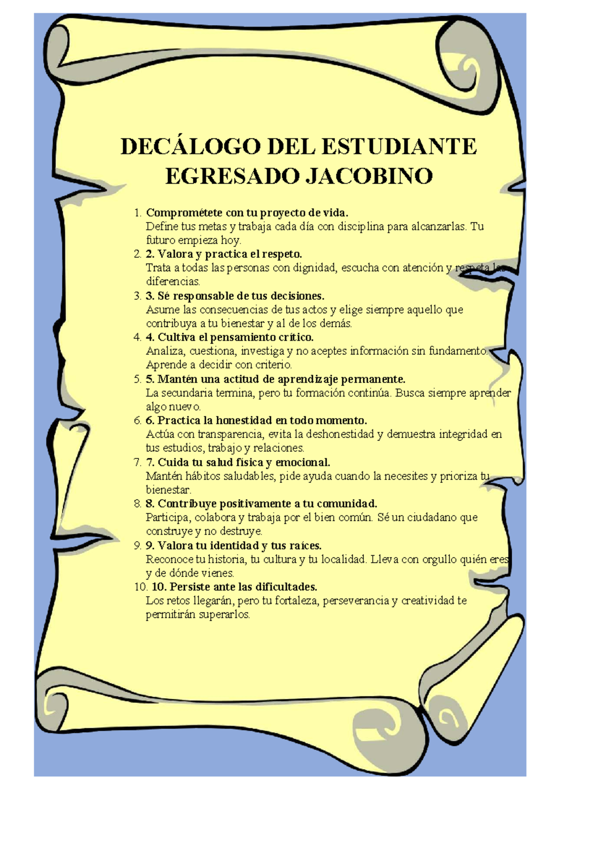Decálogo del Estudiante Egresado: Guía de Vida y Valores - Studocu