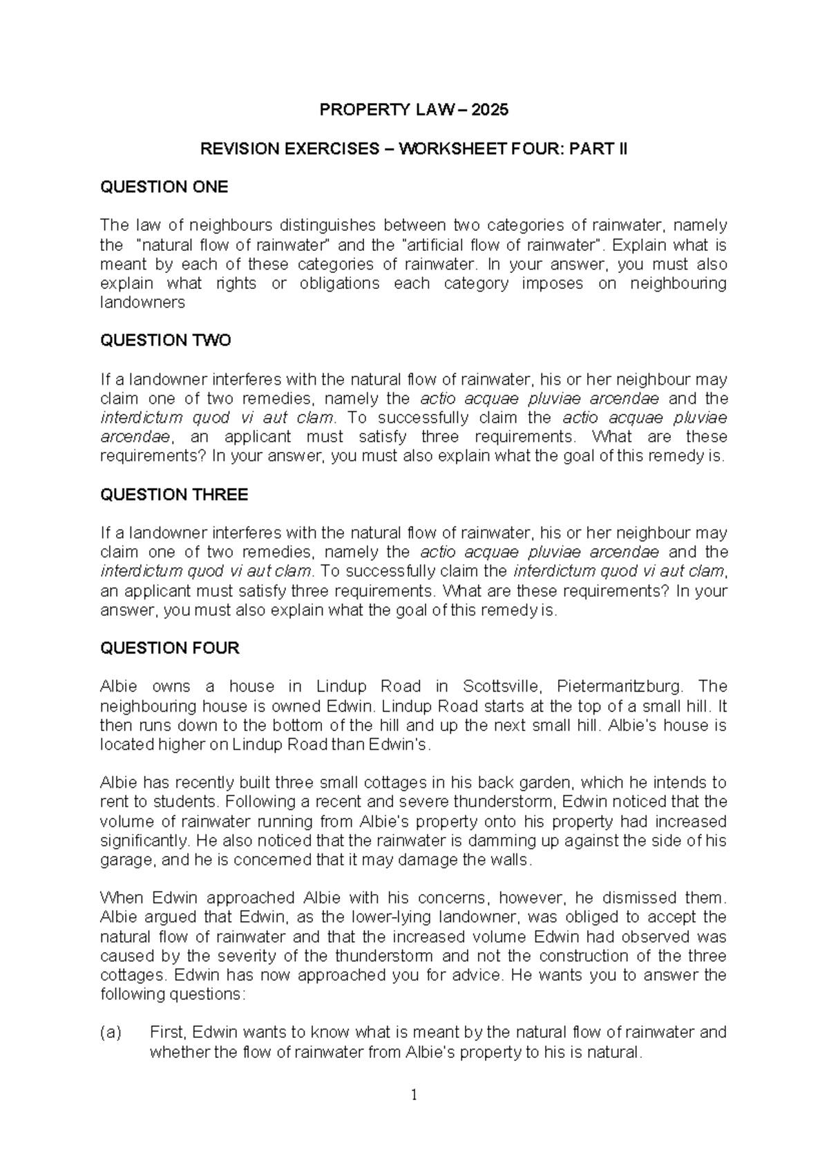 PROPERTY LAW 2025 REVISION EXERCISES: WORKSHEET 4 PART II - Studocu