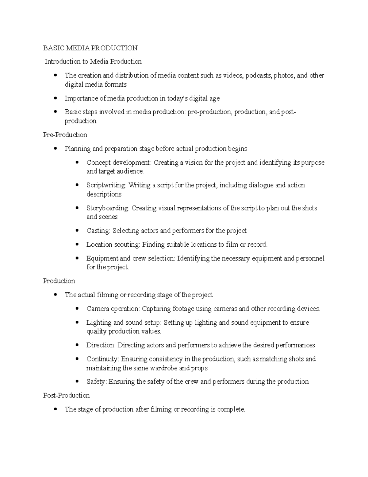 Basic Media Production Notes 1: Process from Pre to Post-Production ...