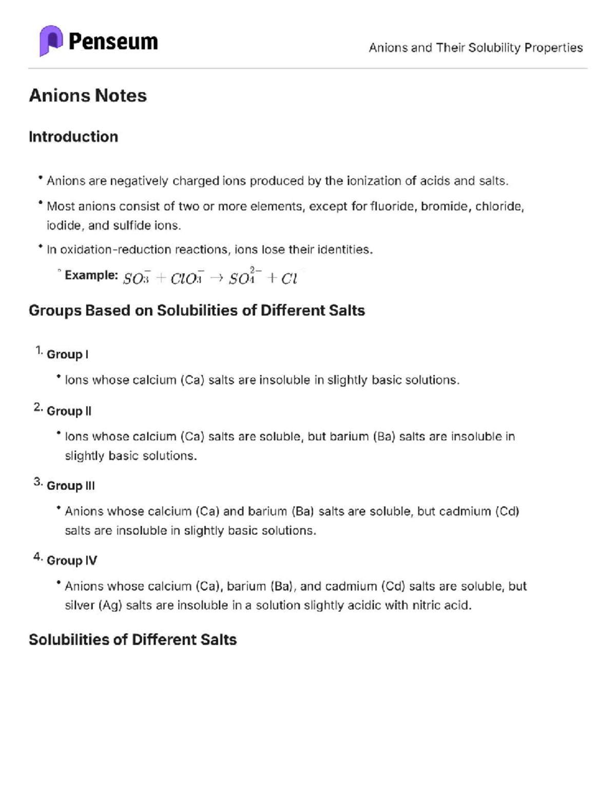Anions and Their Solubility Properties - . Most anions consist of two ...