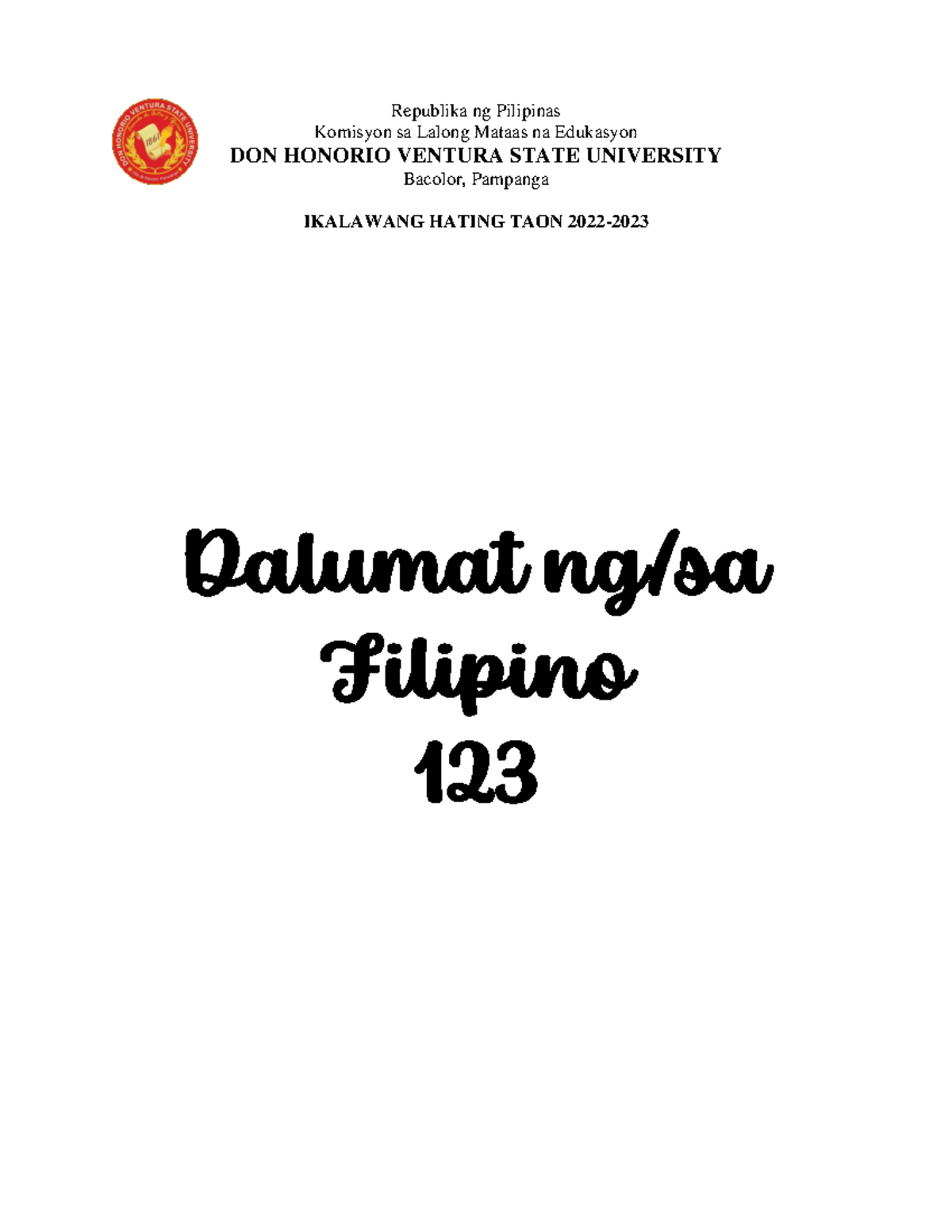 Lecture 1: Dalumat ng/sa Filipino (Filipino 123) - Kabanata I - Studocu