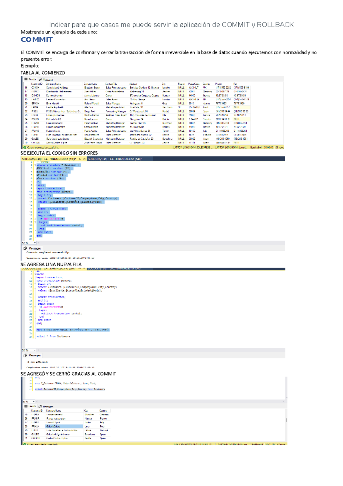 S9 Commit y Rollback - Semana 9 - Indicar para que casos me puede servir la aplicación de COMMIT ...