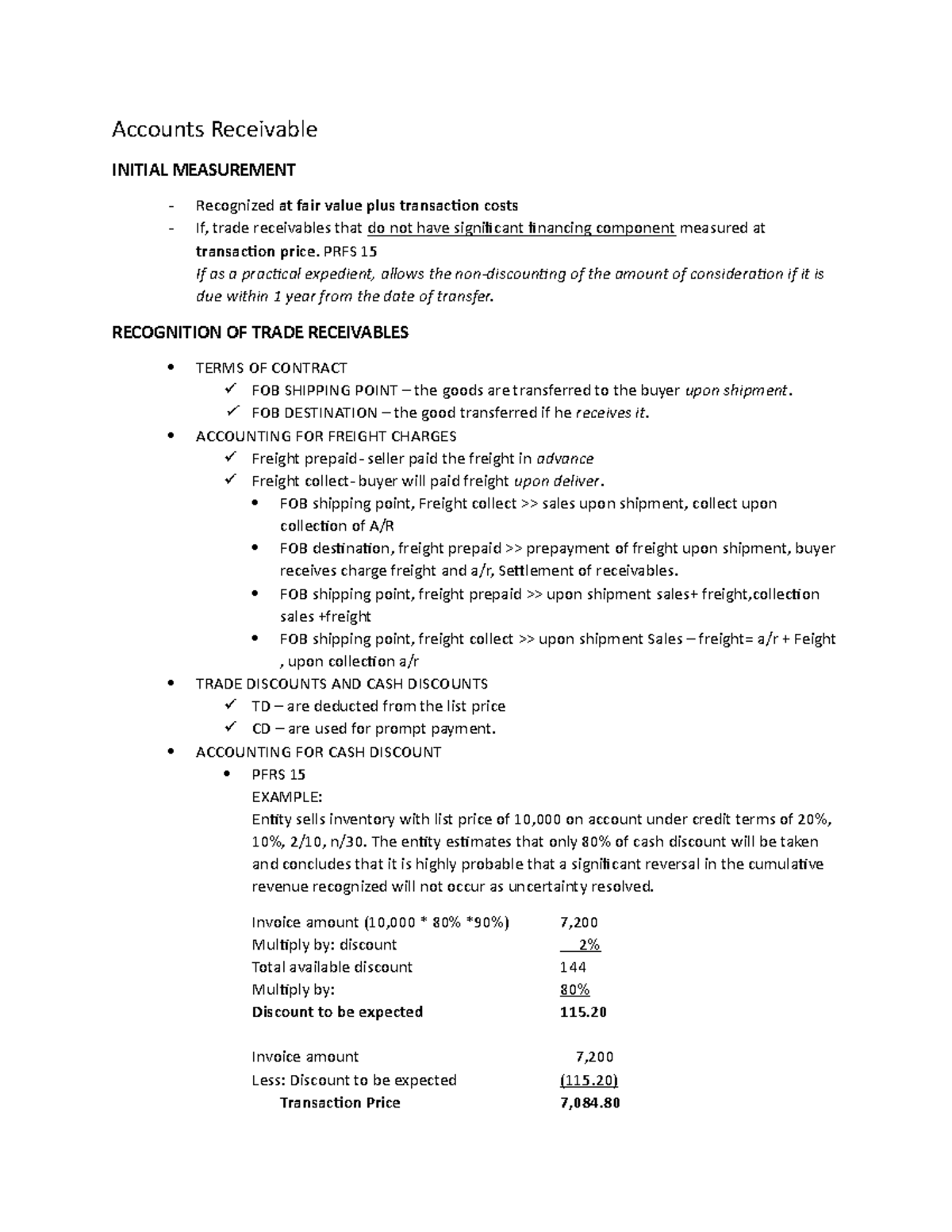 Accounts Receivable Overview: Initial & Subsequent Measurements - Studocu