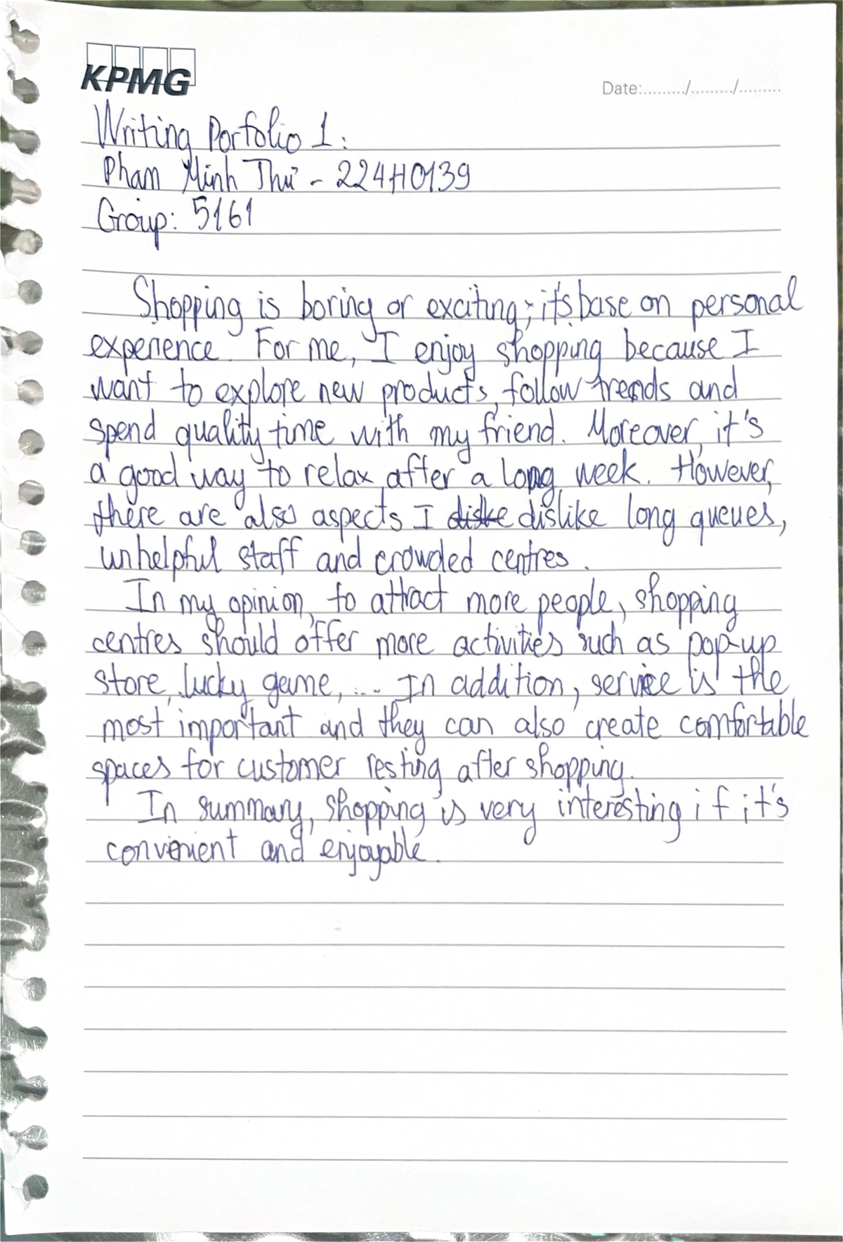 Writing Portfolio 1: Shopping Experience Insights - 224H0139 - Studocu