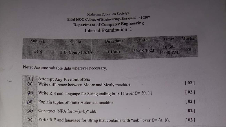 Sem 5 T.E. Comp Internal Exam QB Notes - Studocu
