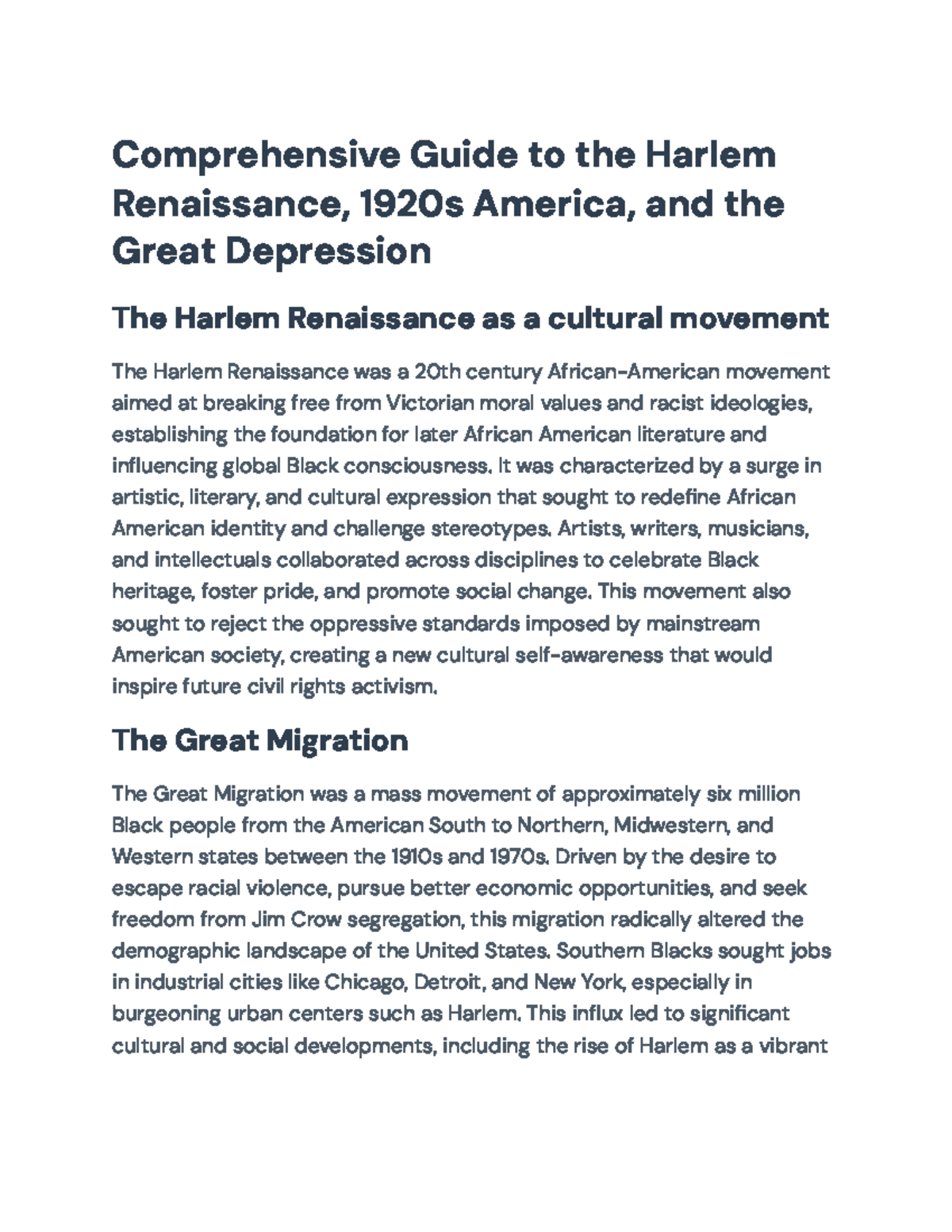 Comprehensive Study on the Harlem Renaissance & Great Depression (HIST ...