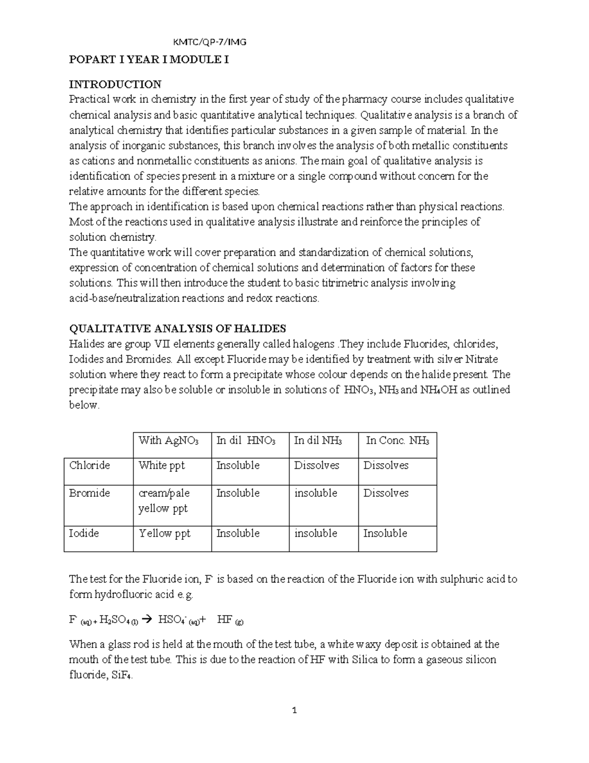 Pharm 101: Qualitative & Quantitative Analysis Practical Manual - Studocu