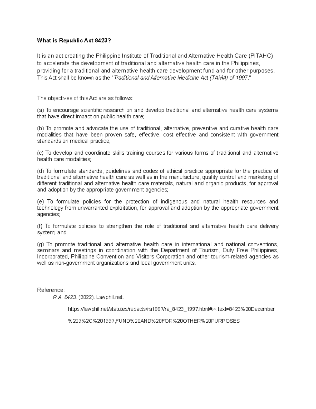 What is Republic Act 8423 - What is Republic Act 8423? It is an act ...