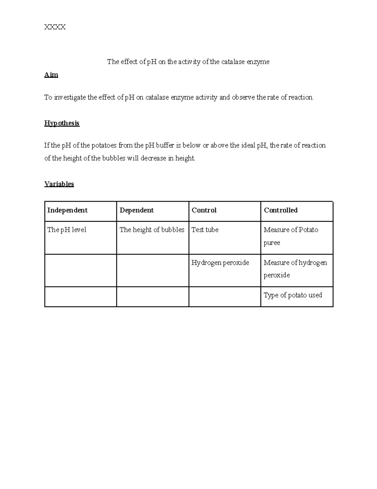 Year 11 Biology Depth Study: Impact of pH on Catalase Activity - Studocu