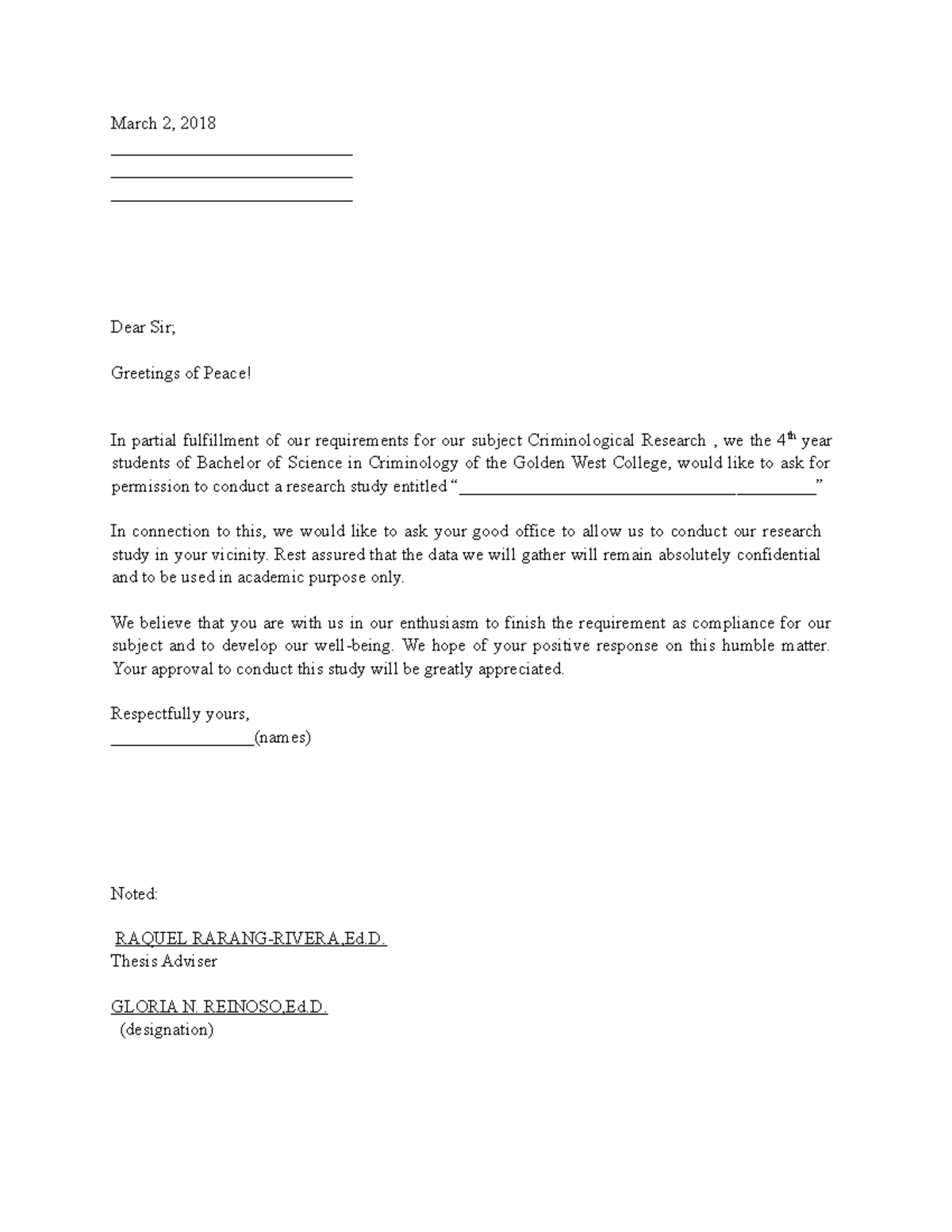 Letter for floating - LKML - March 2, 2018 Dear Sir; Greetings of Peace ...