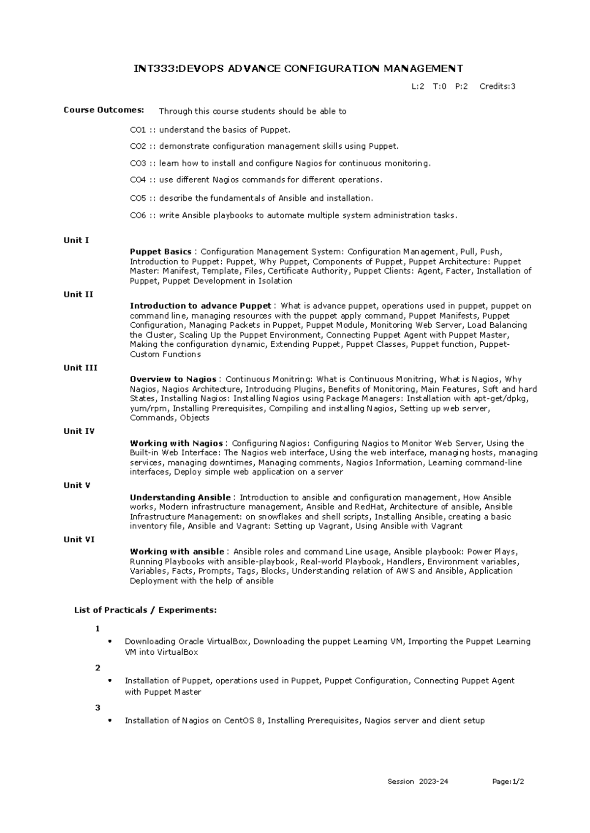 INT333 Advanced Configuration Management Syllabus - Studocu