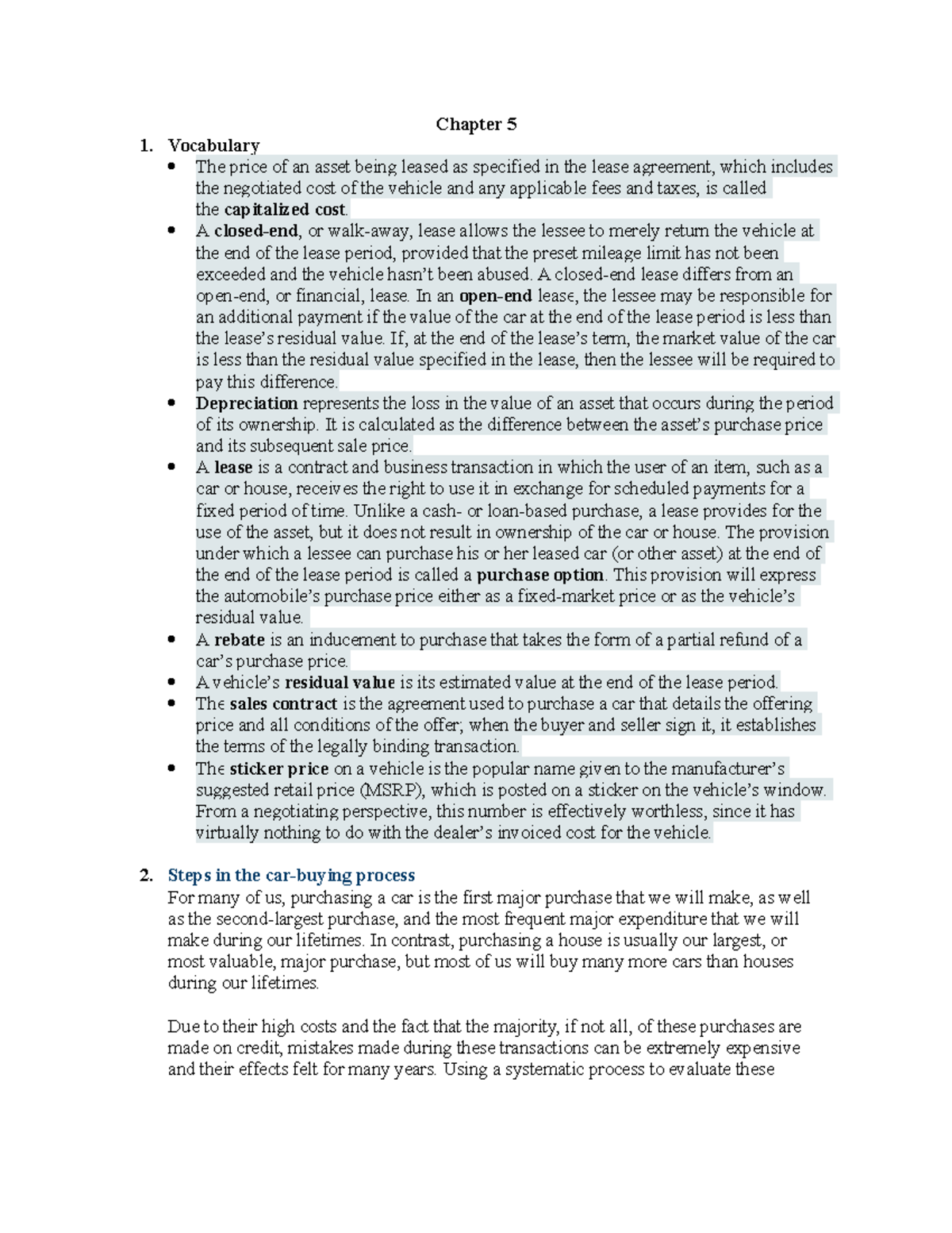 Chapter 5 - Car Leasing and Purchasing Analysis Notes - Studocu
