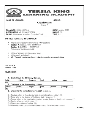 Grade 8 Term 1 Creative Arts Study Notes: Drama Elements & Storylines ...
