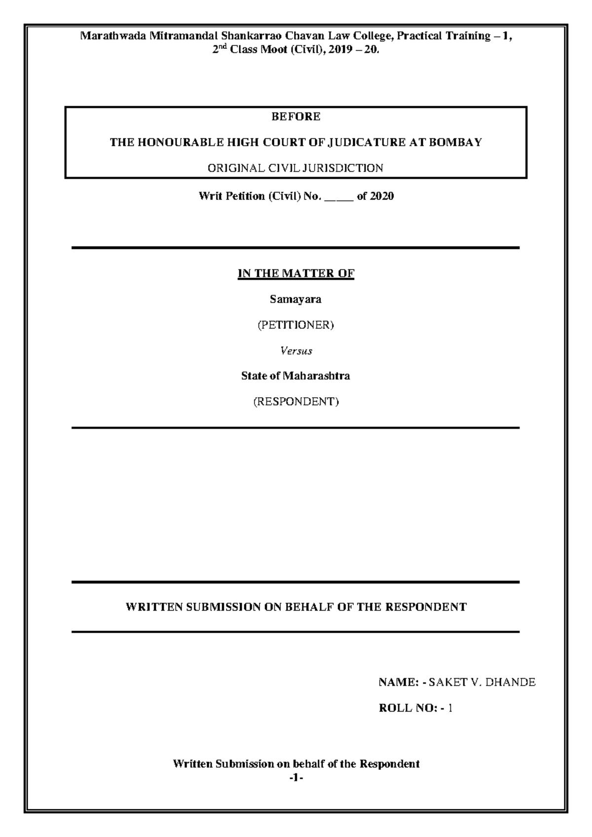 Sample Copy of Moot Court Memorial (Only for reference)- 18 - 2 nd ...