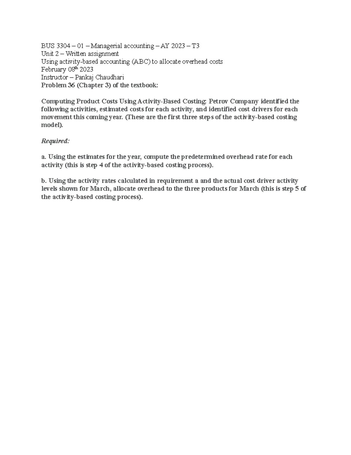 BUS 3304 - Unit 2 - Written assignment - BUS 3304 – 01 – Managerial ...