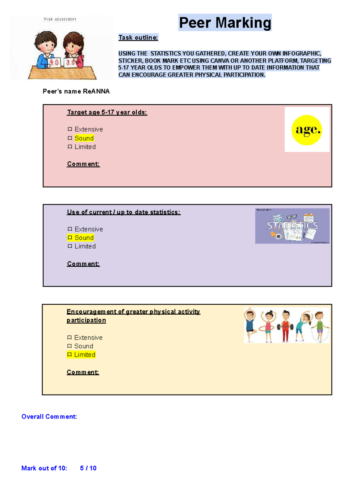 Copy of Peer Marking of infographic - Peer Marking Task outline: USING ...