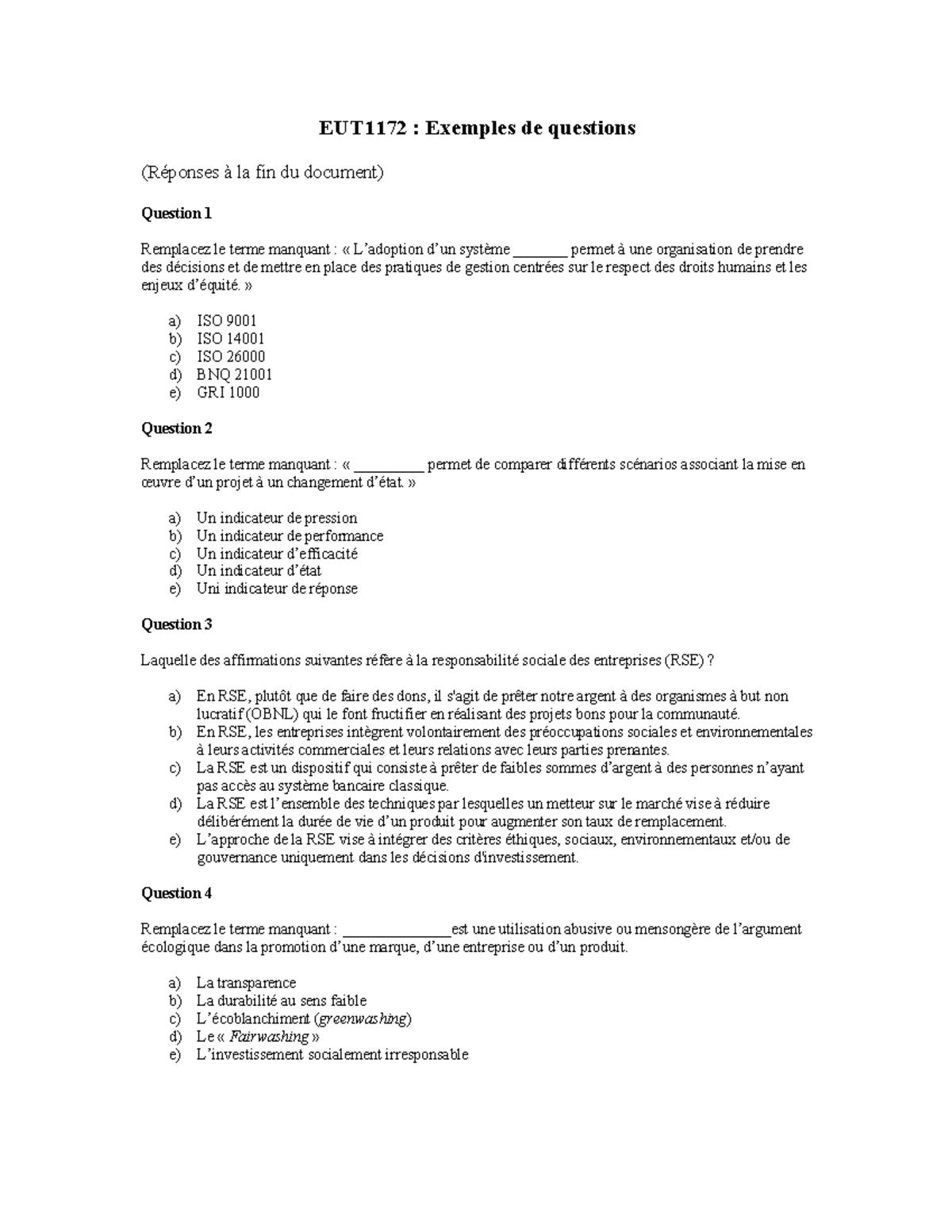 EUT1172 : Exemples de Questions pour Examen Final - 2 - Studocu