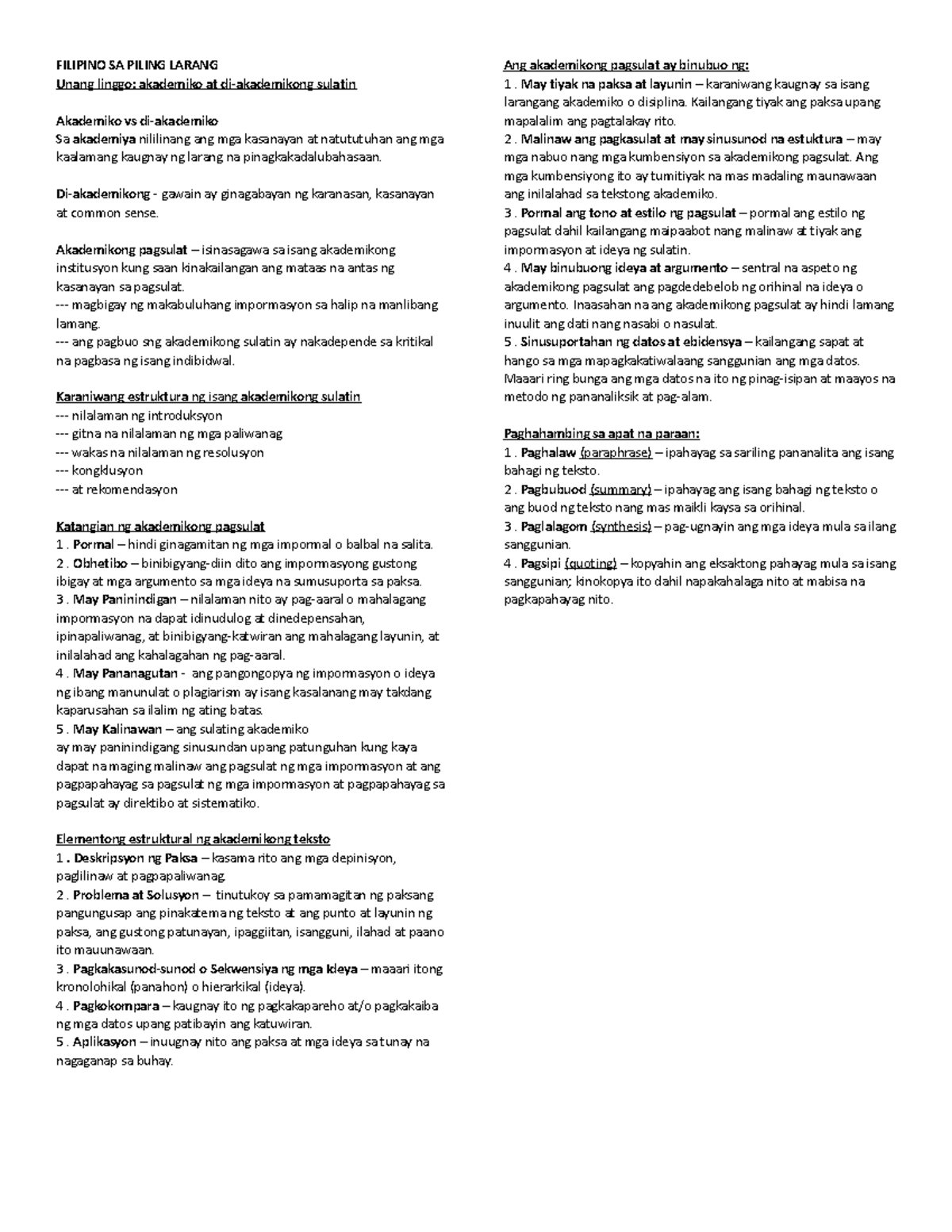 FPL 101: Reviewer's Guide on Academic Writing and Creative Works - Studocu