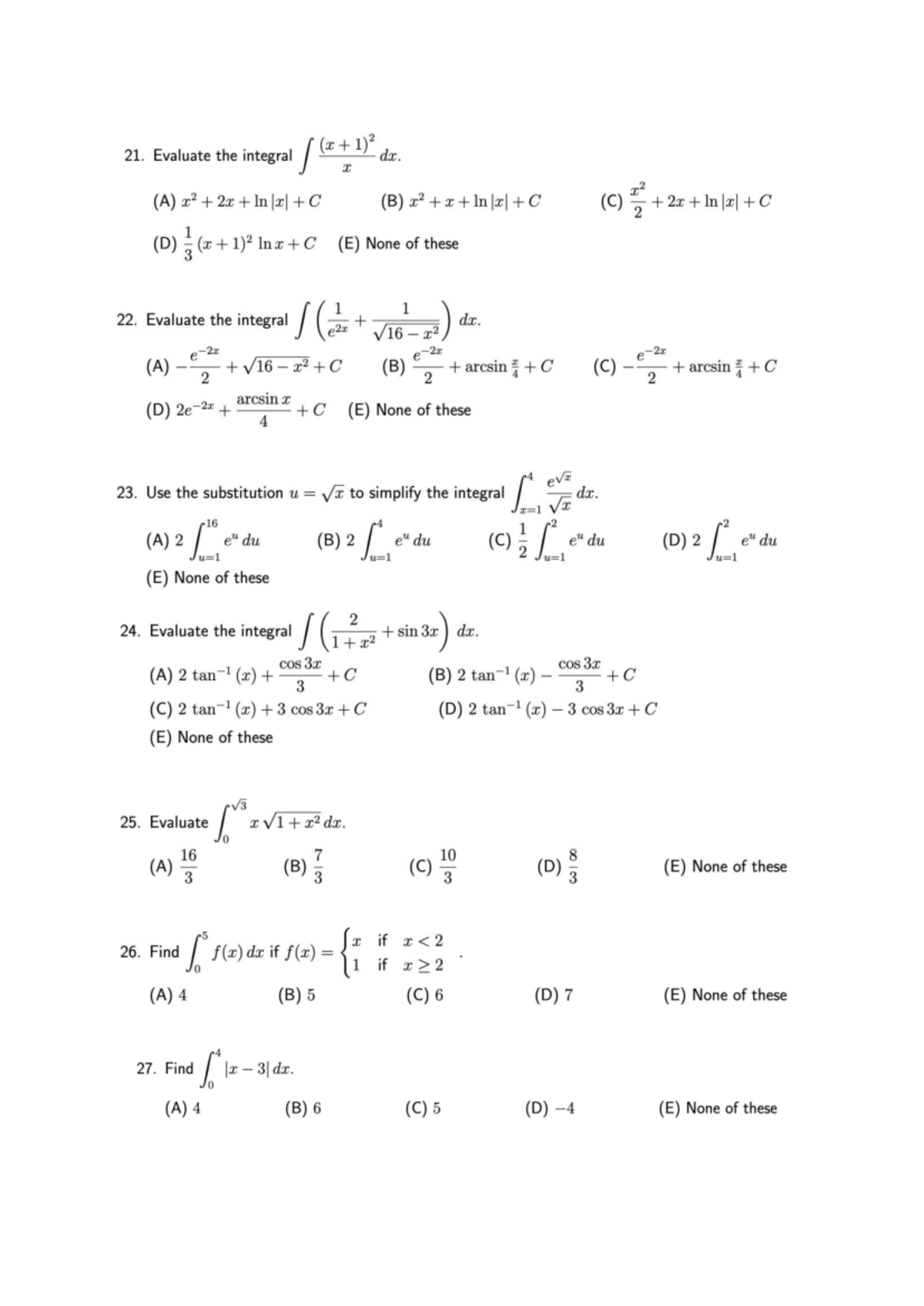 Integrals Problems: Practice Questions and Solutions (MATH 101) - Studocu