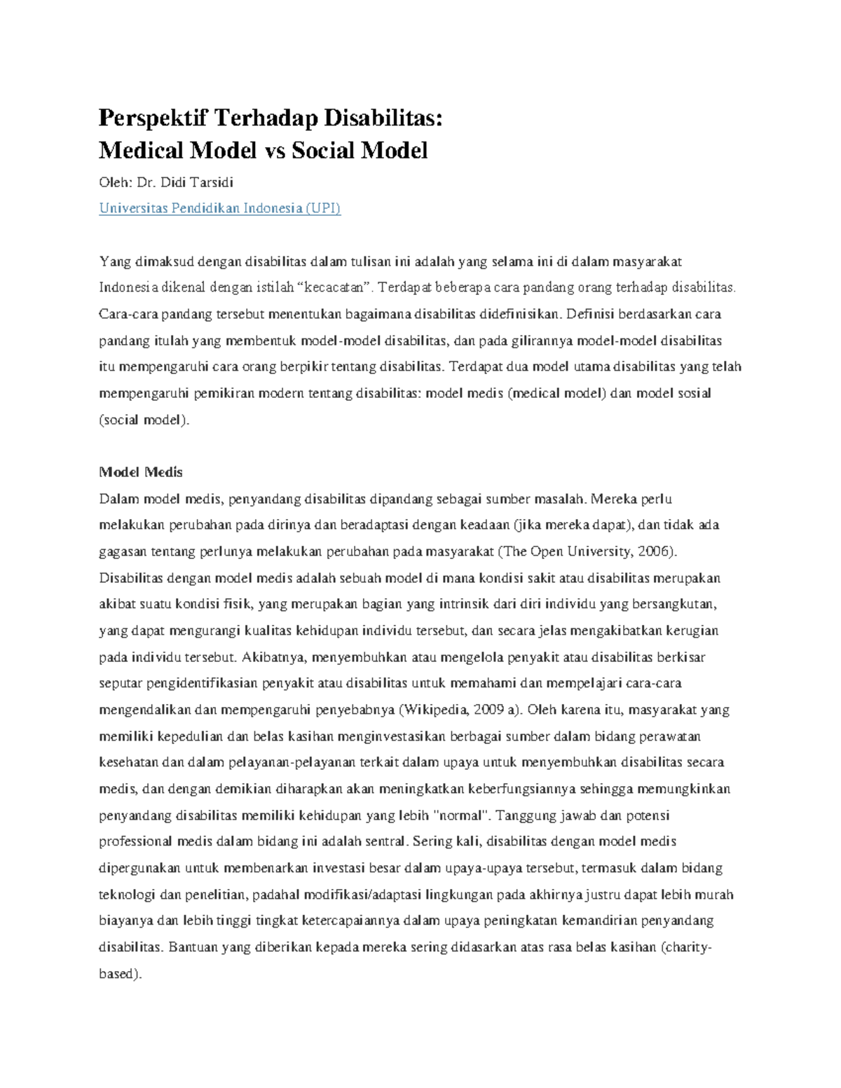 Model Paradigma Disabilitas: Medis vs Sosial (3) - Studocu