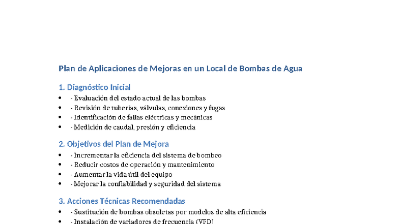 Plan de Mejora para Bombas de Agua: Diagnóstico y Acciones Técnicas ...
