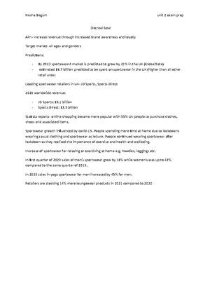 Dcreal gear - Unit 2: developing a marketing campaign (Decreal gear) Activity 1 Aims and ...