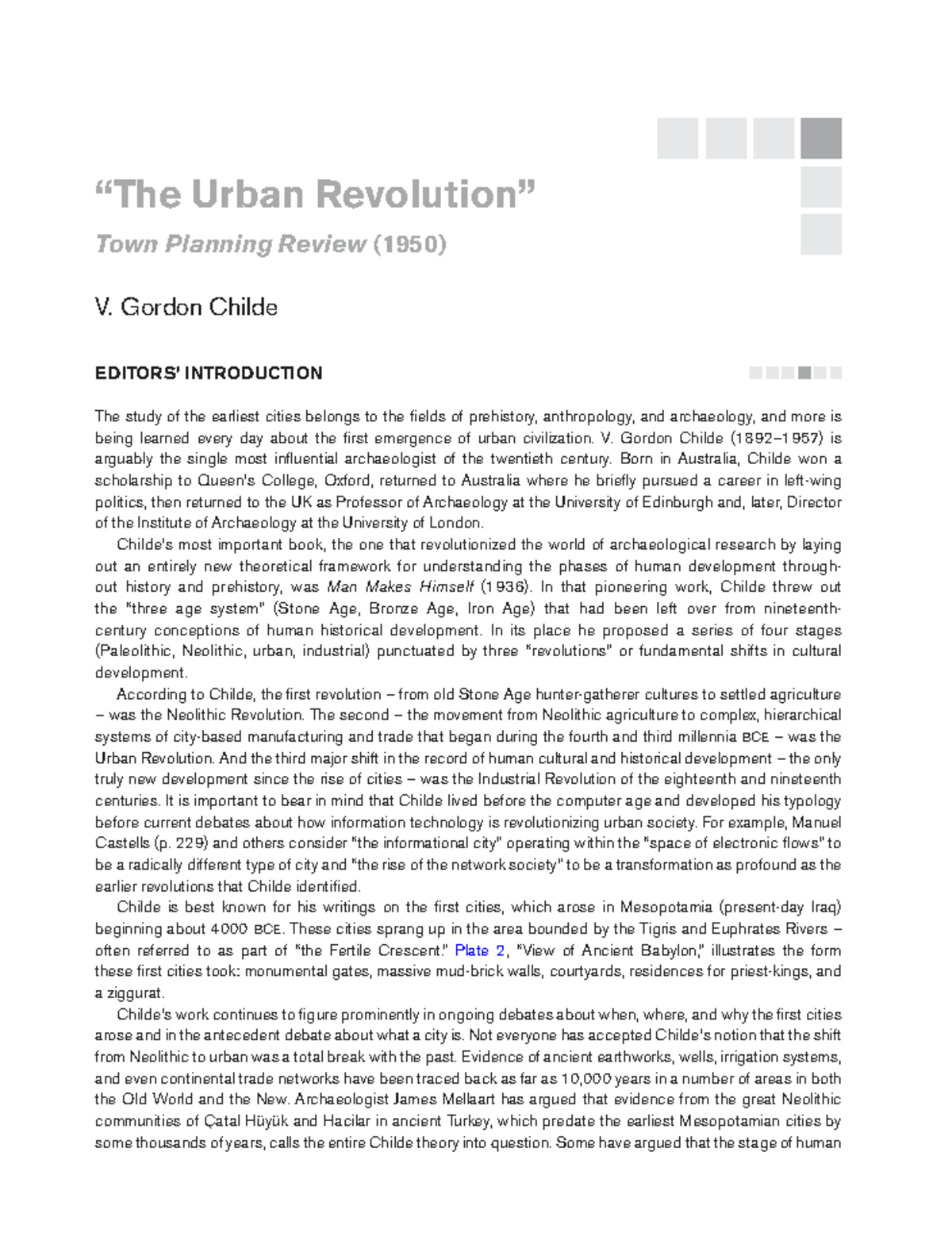 Urban Revolution and Early Civilizations: Insights from V. Gordon ...