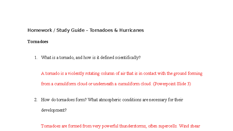 Study Guide: Tornadoes & Hurricanes (Course Code: SCI101) - Key ...