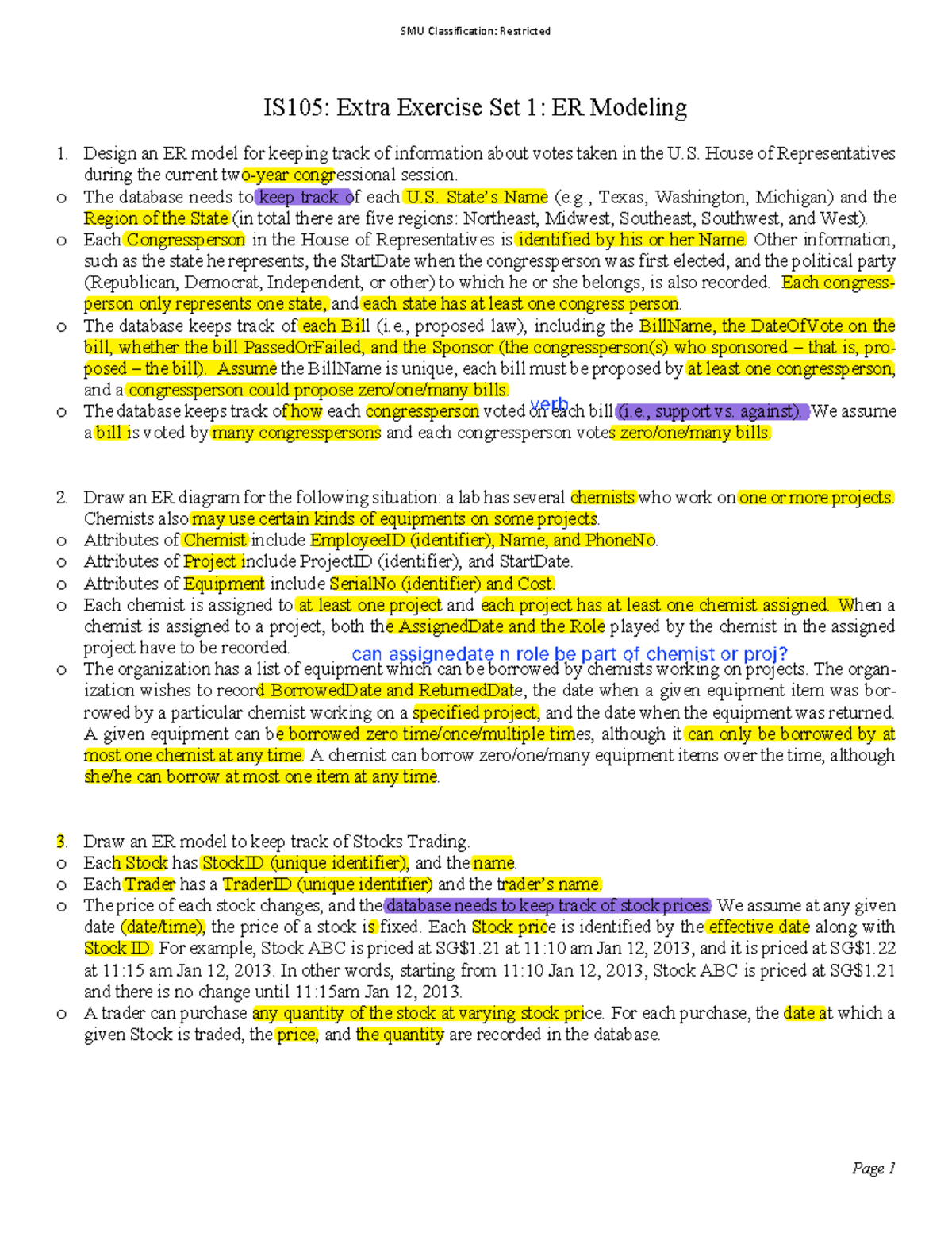 IS105: ER Modeling Extra Exercises Set 1 for Database Design - Studocu