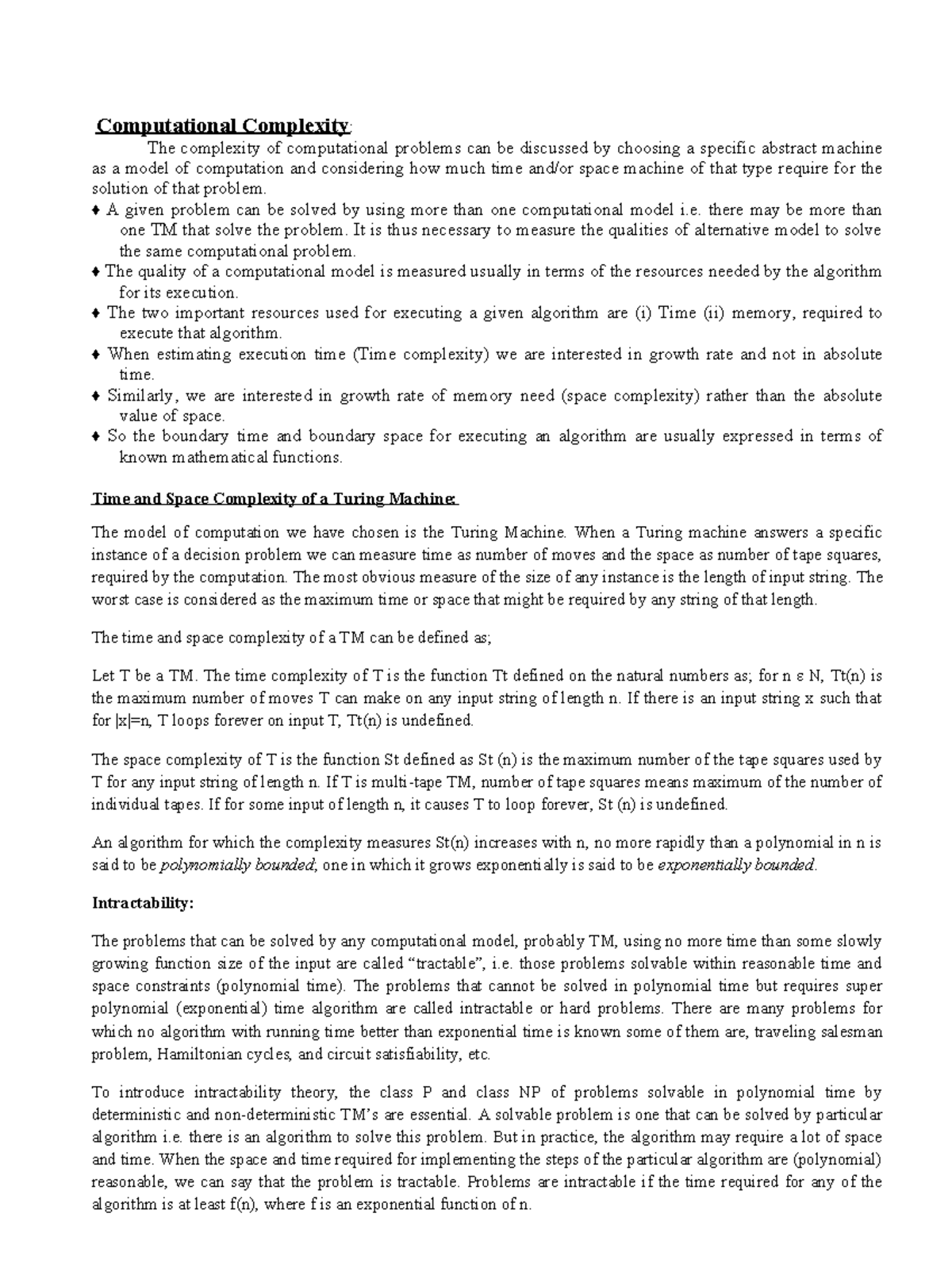 Computational Complexity: Tractability, Intractability & Undecidability ...