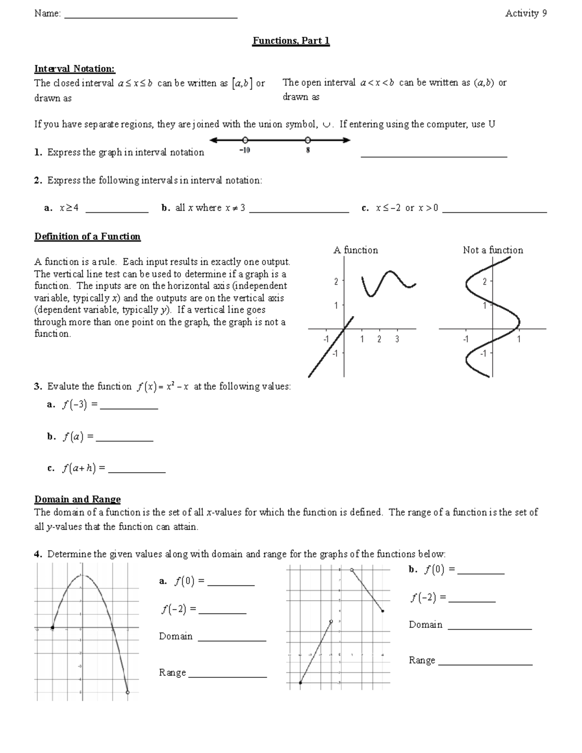 21c M140 Activity 9: Functions & Interval Notation Part 1 - Studocu