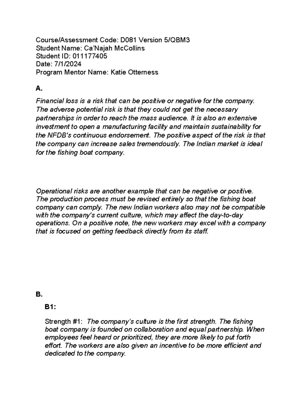 D081 V5-QBM3 Task 2 - Analysis of Risks and Strategies for Expansion ...
