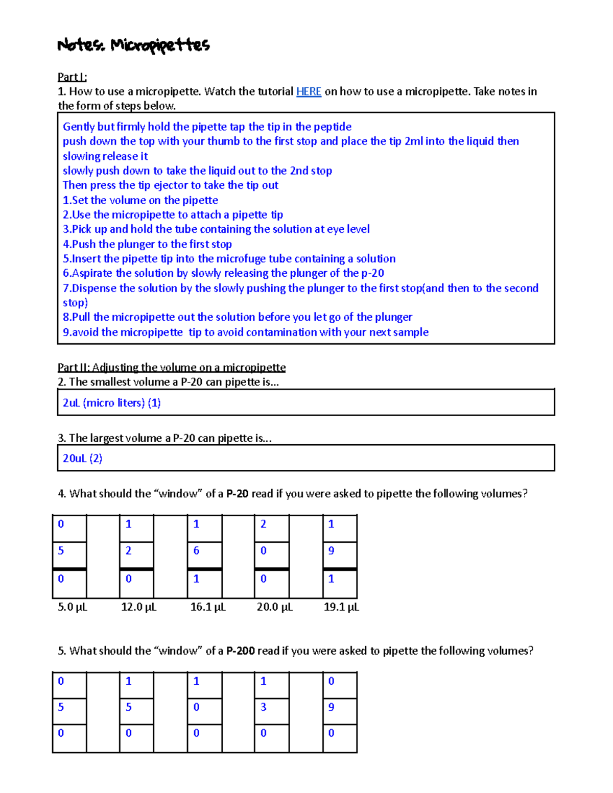 09 Micropipette Notes: Step-by-Step Guide and Volume Adjustments - Studocu