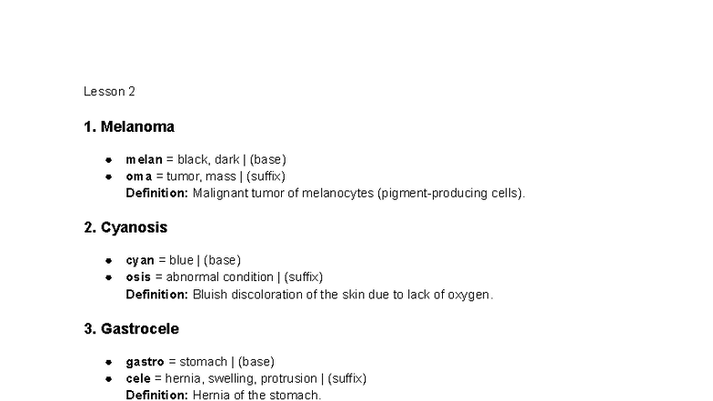 Lesson 2 - Medical Terminology Definitions and Concepts - Studocu