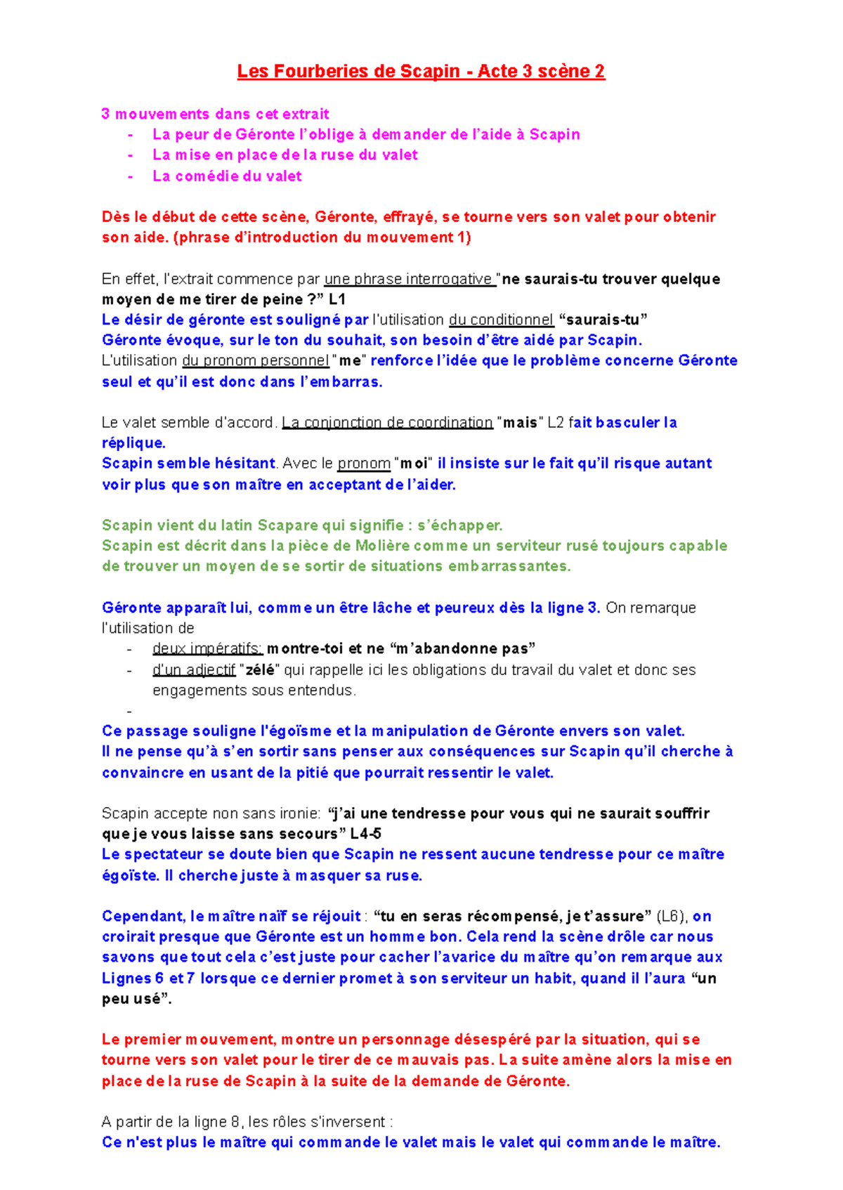 Les Fourberies de Scapin - Analyse Acte 3 Scène 2 en Détails - Studocu
