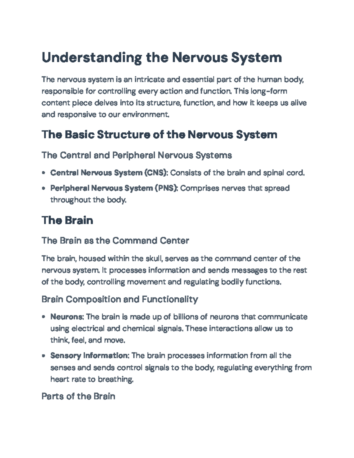 Understanding the Human Nervous System: Structure & Function Analysis - Studocu